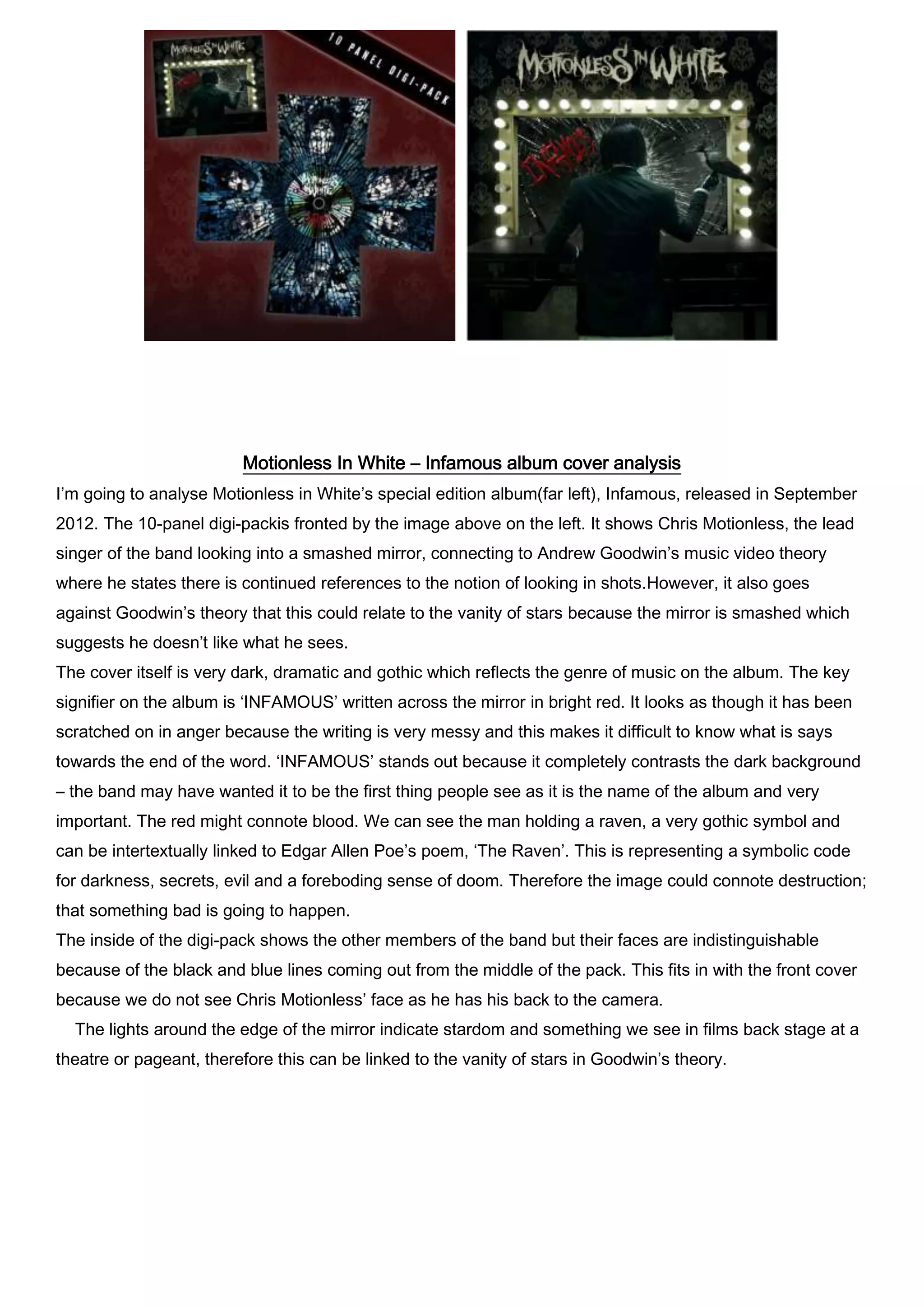 Analysis of Motionless In White - Infamous album cover | DOCX