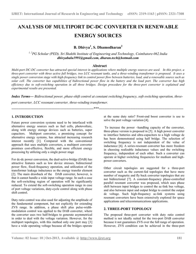Analysis of multiport dc dc converter in renewable energy sources | PDF