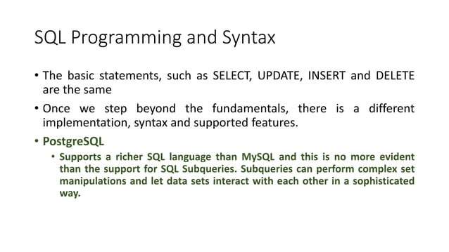 Analysis of mysql and postgresql | PPT