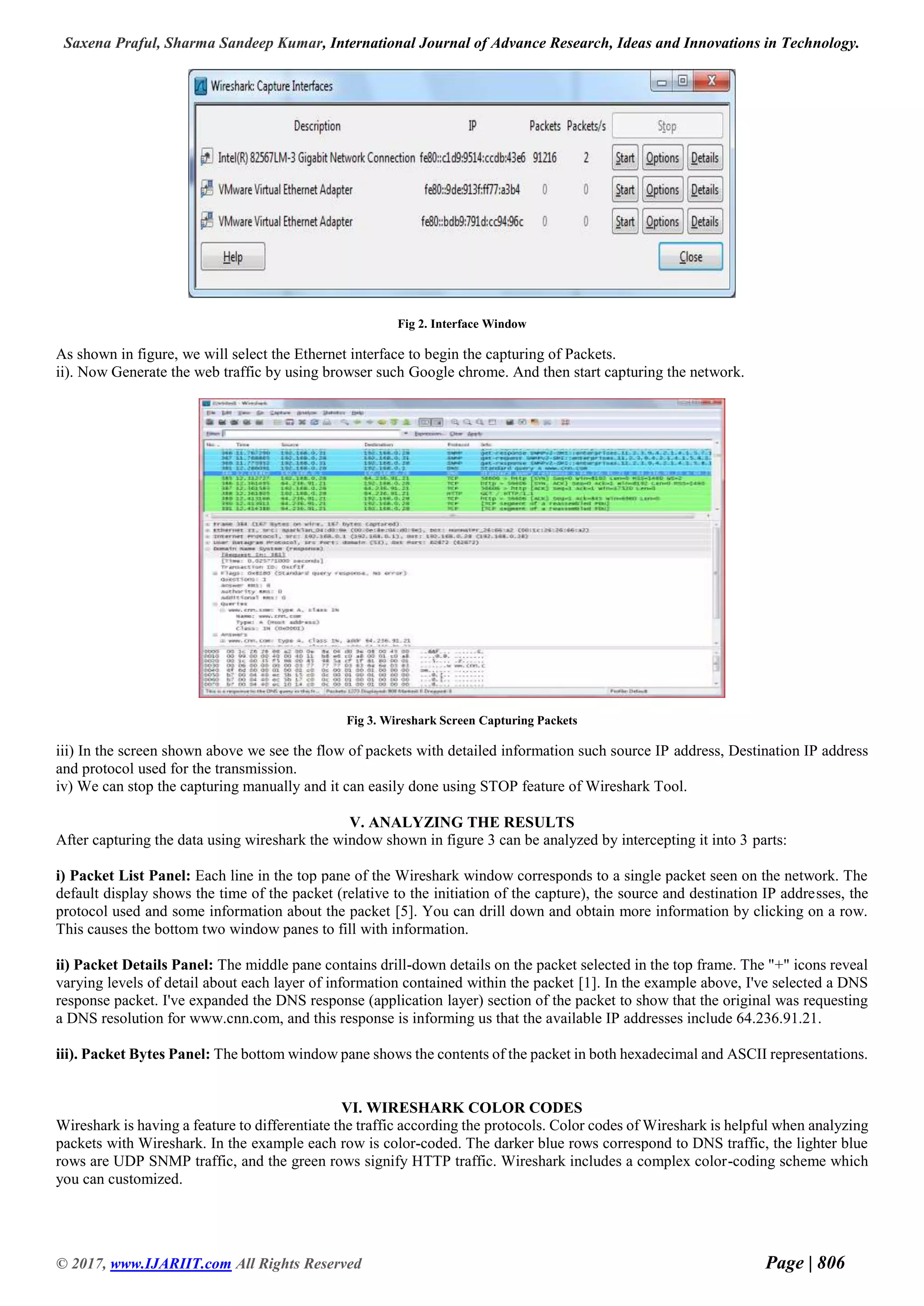 Analysis of network traffic by using packet sniffing tool wireshark | PDF