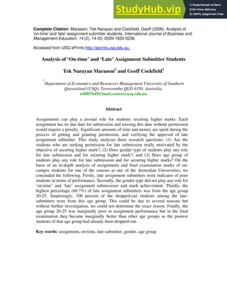 Analysis Of On-Time And Late Assignment Submitter Students | PDF