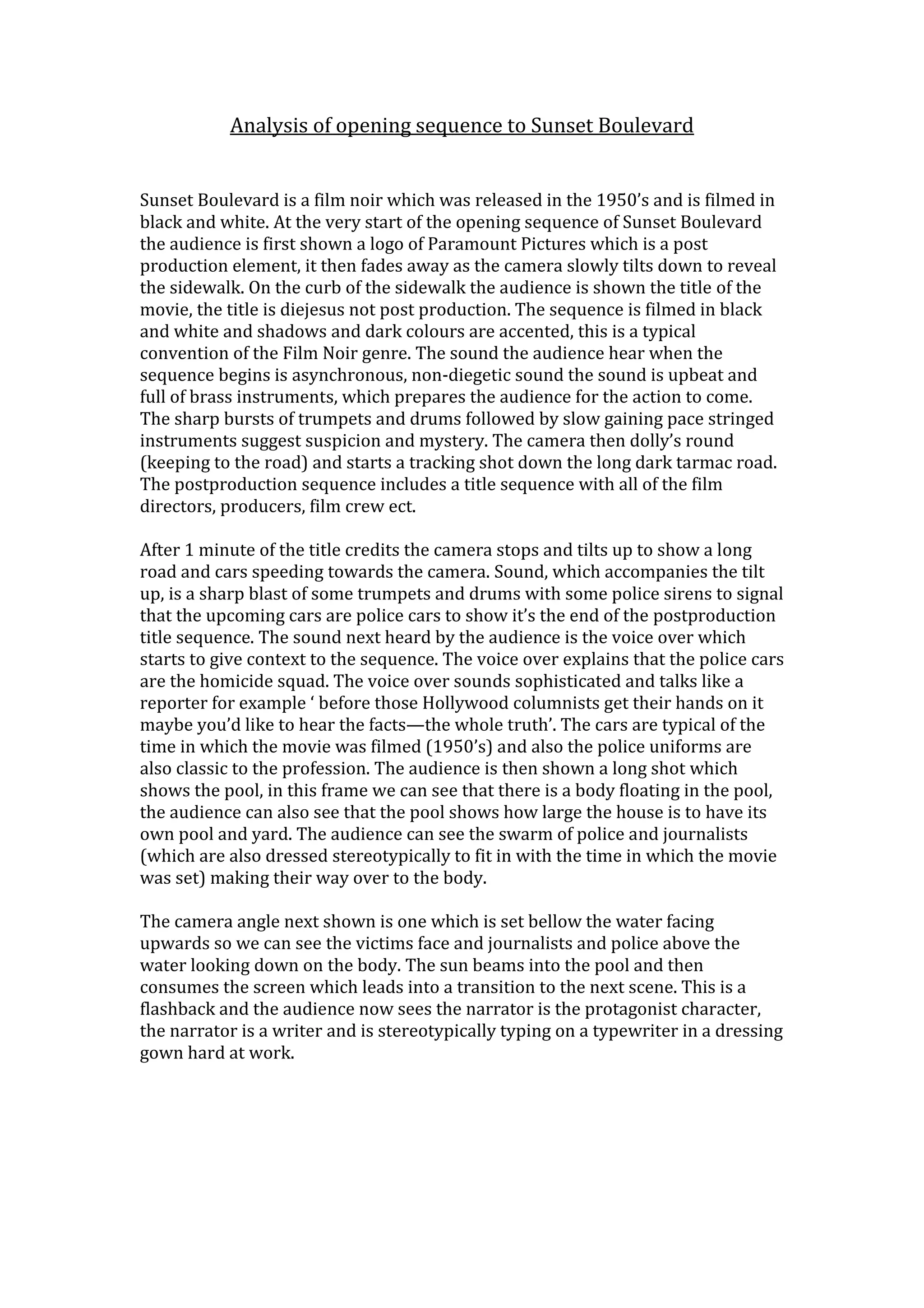 Analysis of opening sequence to sunset boulevard | DOCX