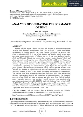 ANALYSIS OF OPERATING PERFORMANCE OF BSNL | PDF