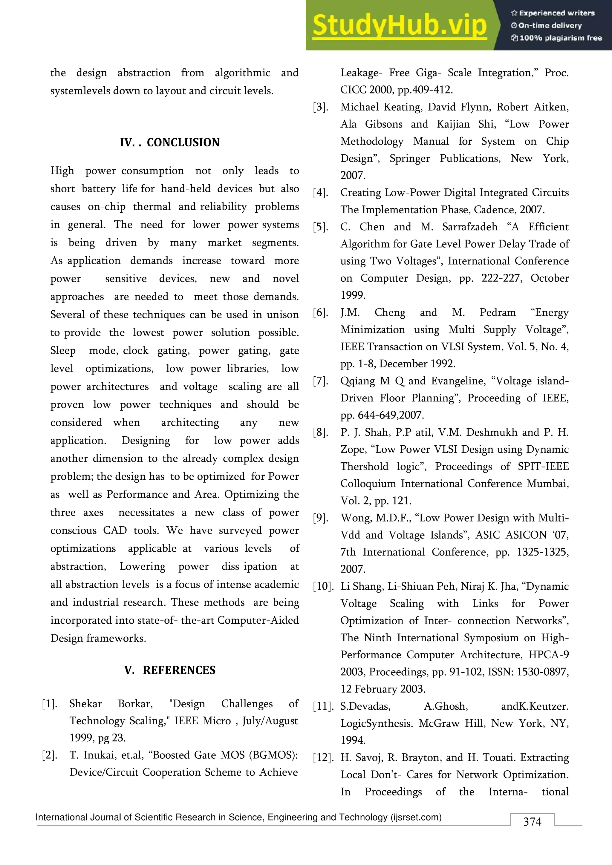 Analysis Of Optimization Techniques For Low Power VLSI Design | PDF