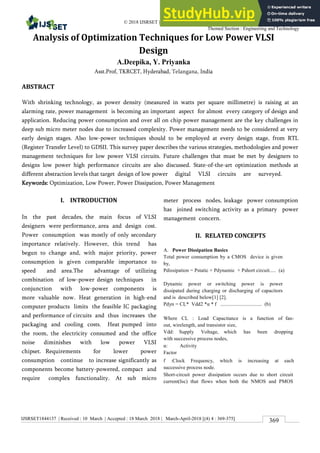Analysis Of Optimization Techniques For Low Power VLSI Design | PDF | Physics | Science