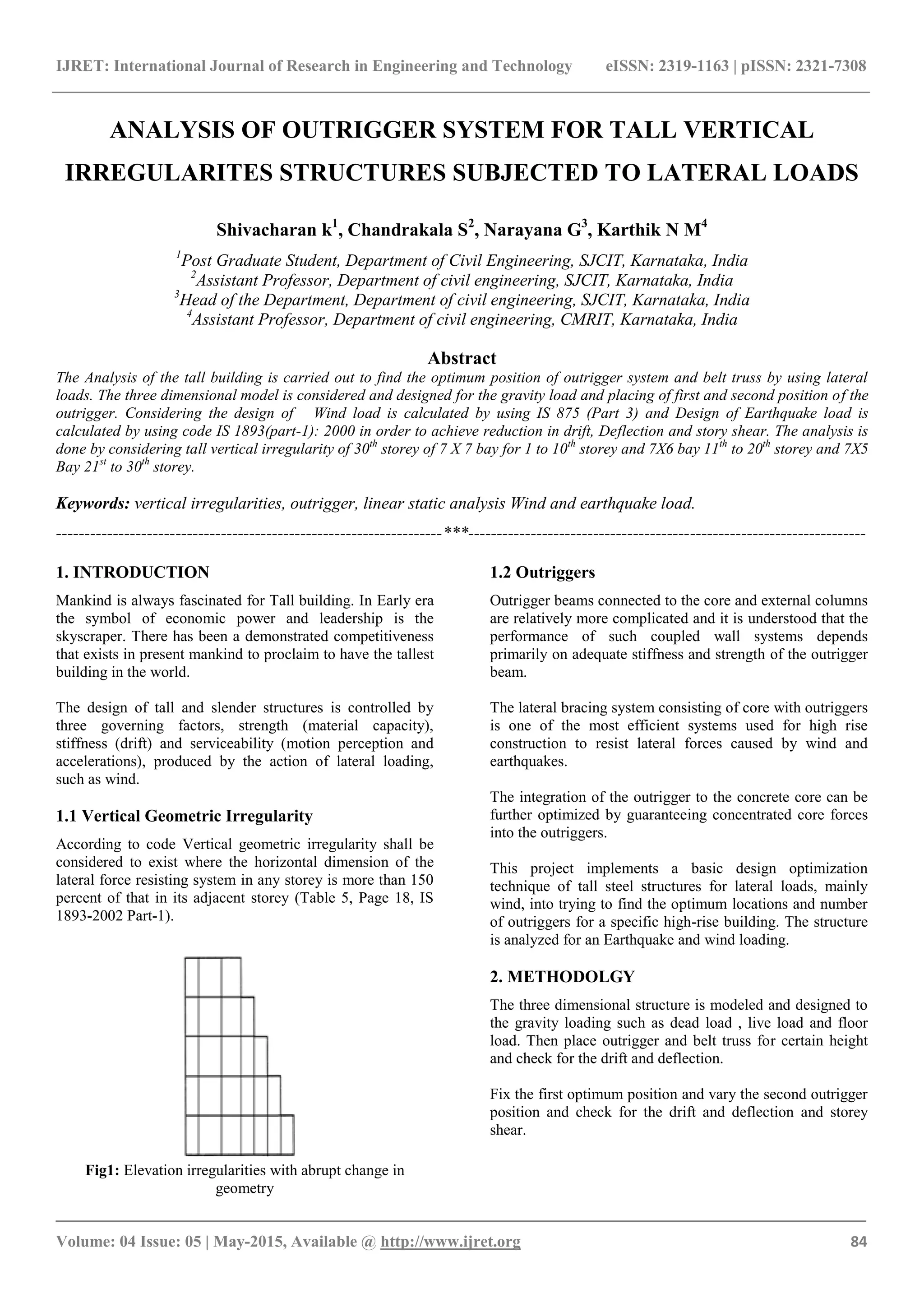 Analysis of outrigger system for tall vertical irregularites structures ...