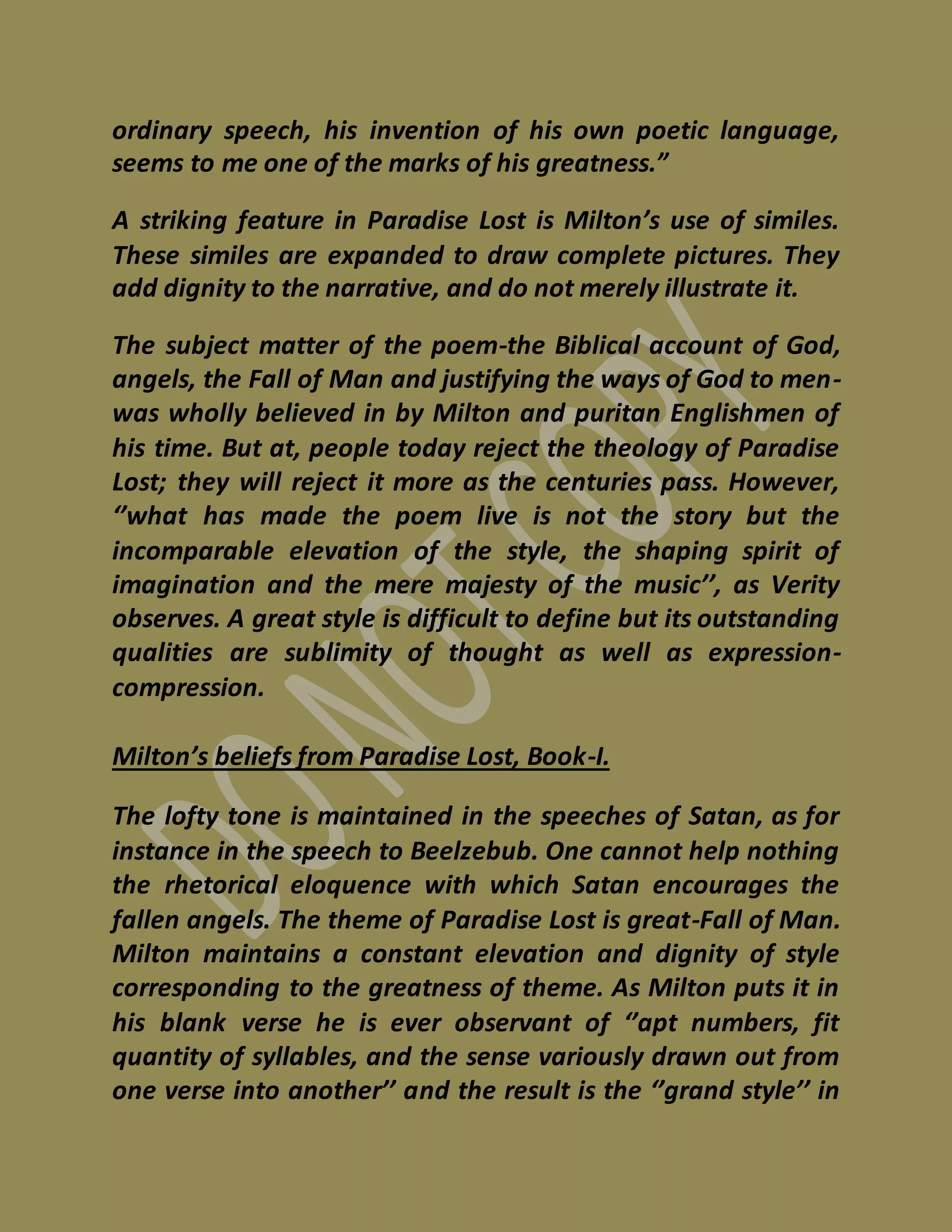 ANALYSIS OF PARADISE LOST, BOOK-I~ The Critical Evaluation. | DOCX