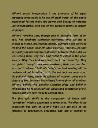 ANALYSIS OF PARADISE LOST, BOOK-I~ The Critical Evaluation. | DOCX