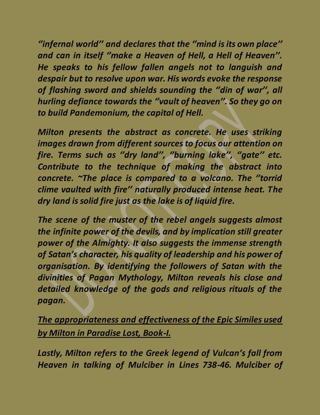 ANALYSIS OF PARADISE LOST, BOOK-I~ The Critical Evaluation. | PDF