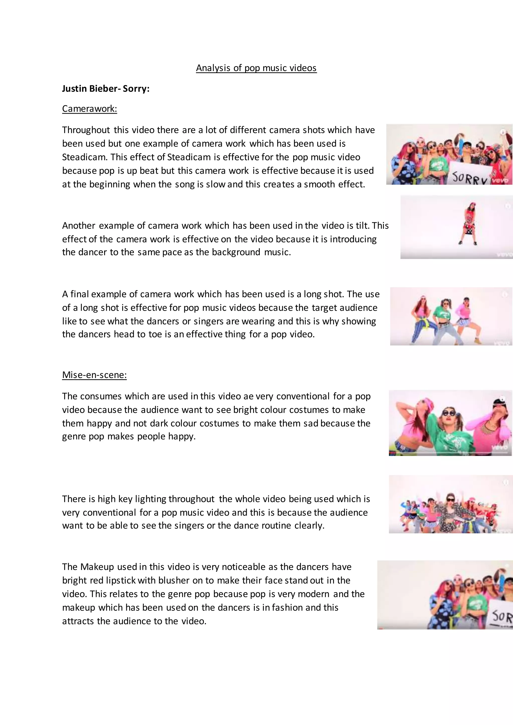 Analysis of pop music videos jb | DOCX