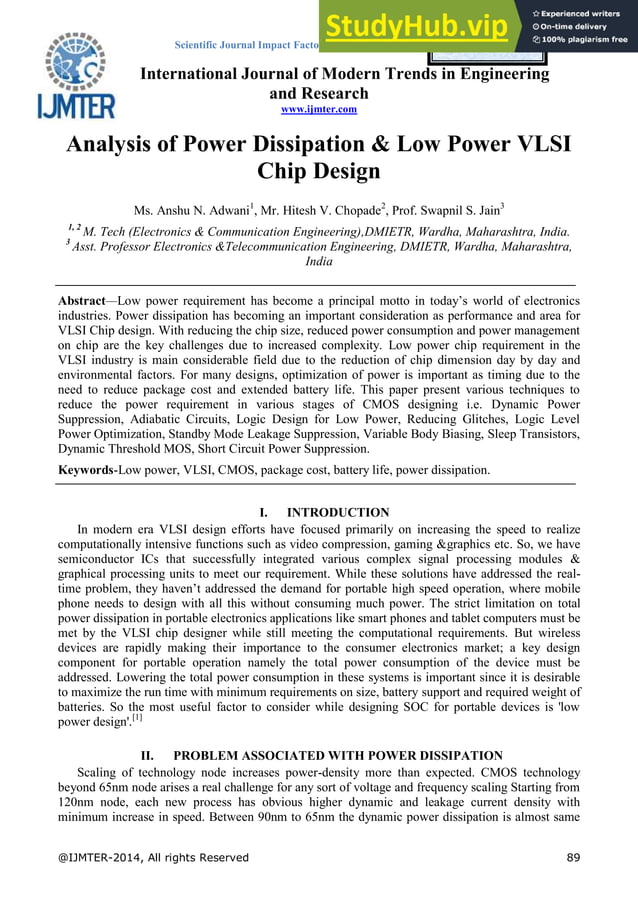 Analysis Of Power Dissipation Amp Low Power VLSI Chip Design | PDF