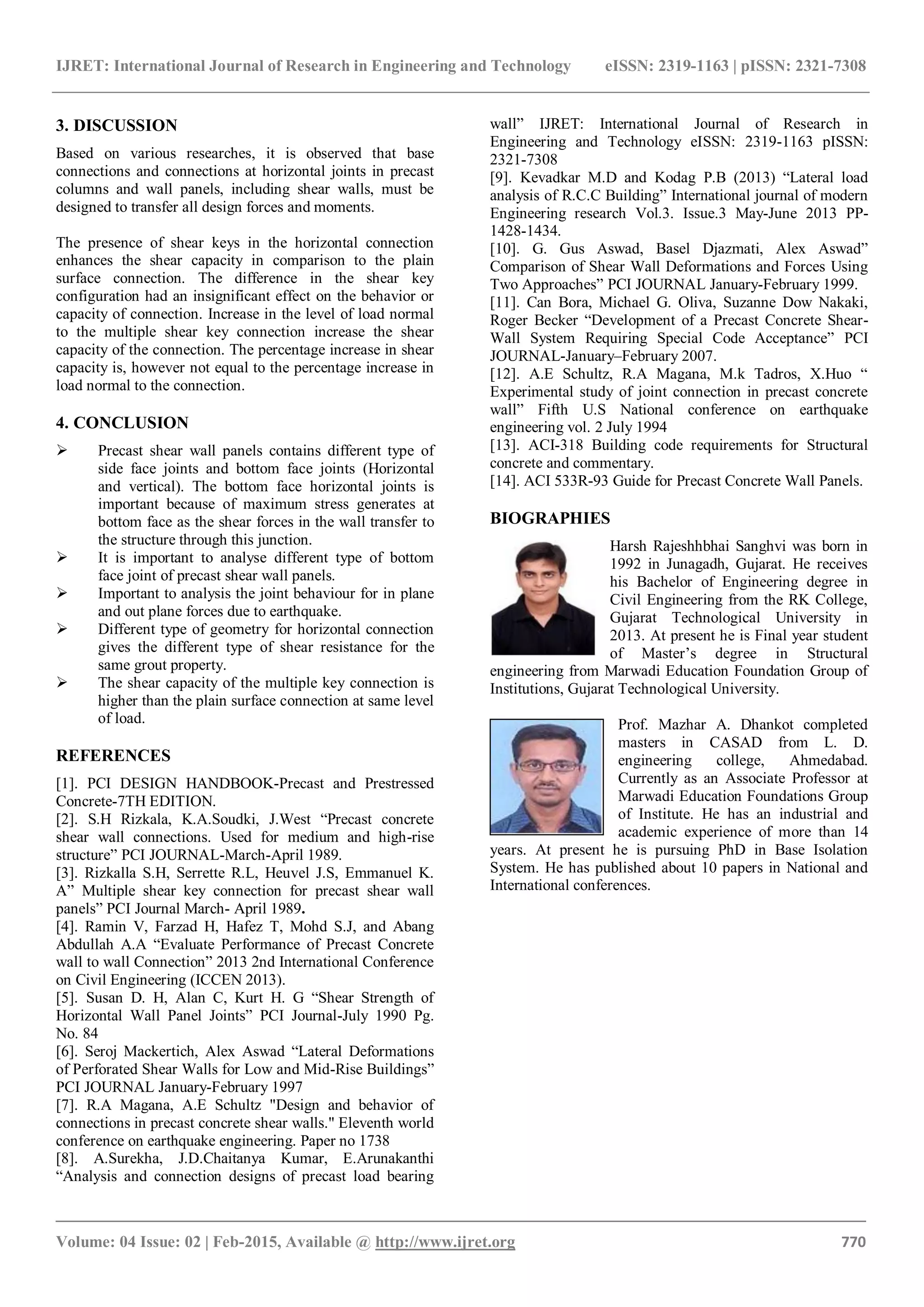 Analysis of precast shear wall connection state of the art review | PDF