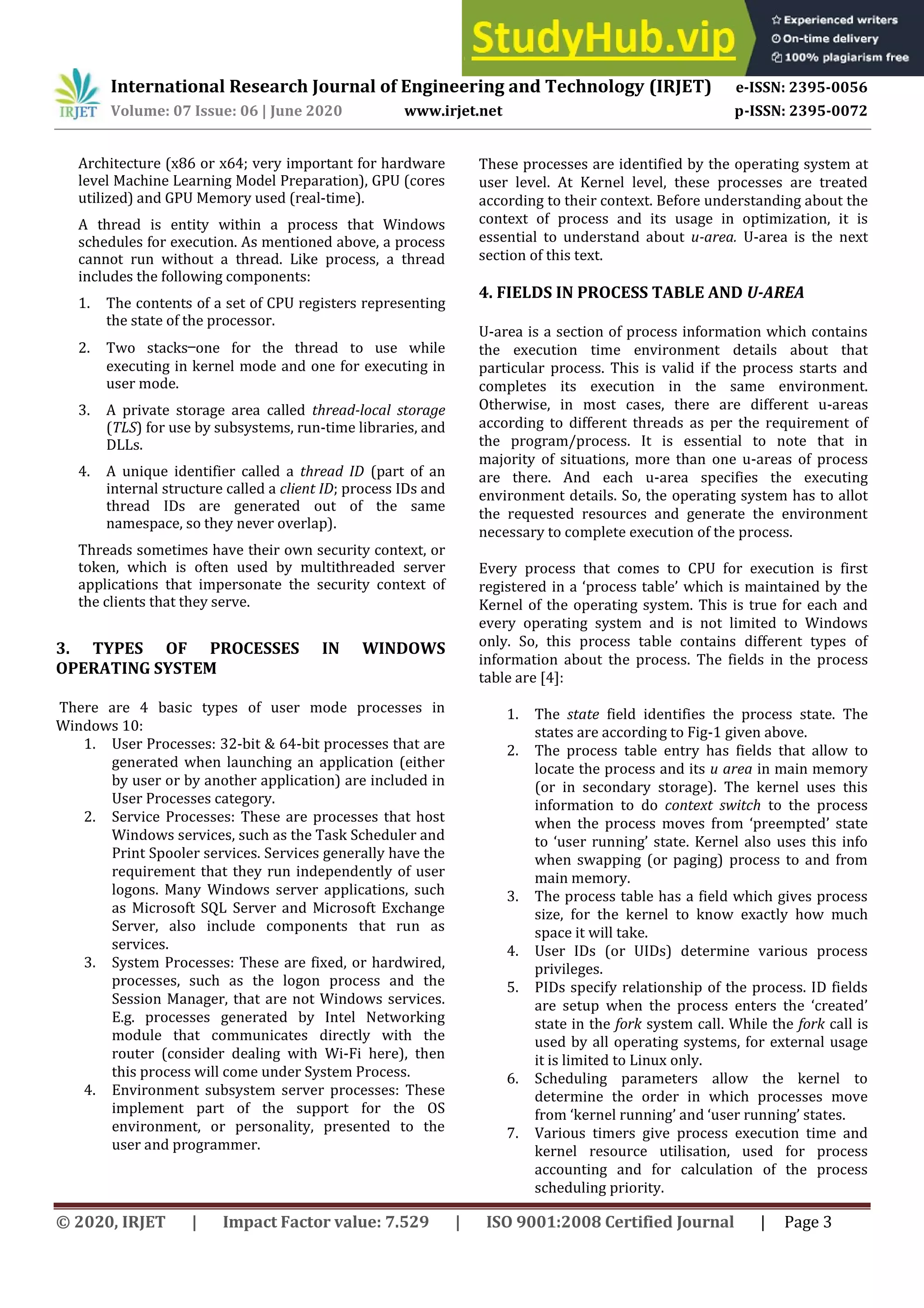 Analysis Of Process Structure In Windows Operating System | PDF