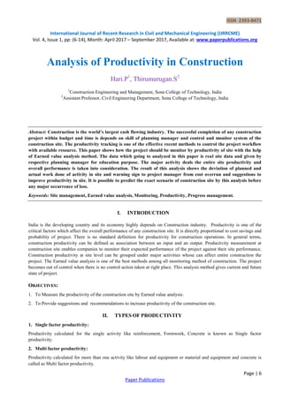 Analysis of Productivity in Construction | PDF