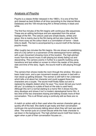 Analysis of Psycho | DOCX