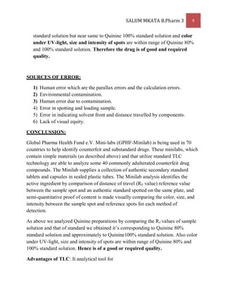 Analysis of quinine preparations by Minlab based TLC | PDF