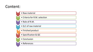 Analysis of raw material and finished product | PPTX