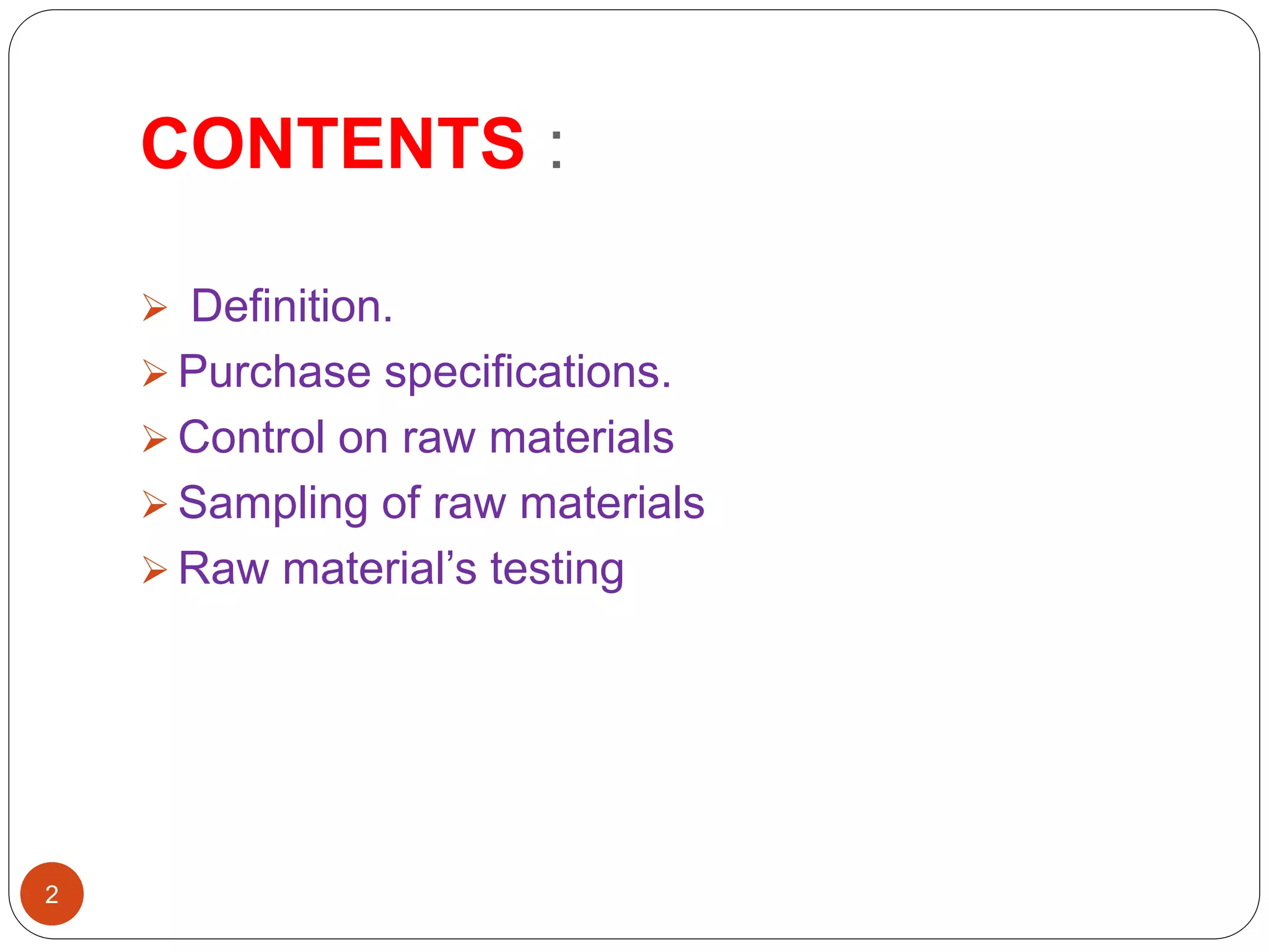 Analysis of Raw Materials | PPTX