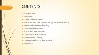 Analysis of raw materials | PPTX