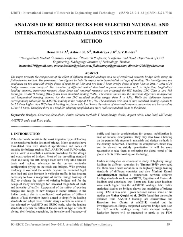 Analysis of rc bridge decks for selected national and internationalstandard loadings using ...