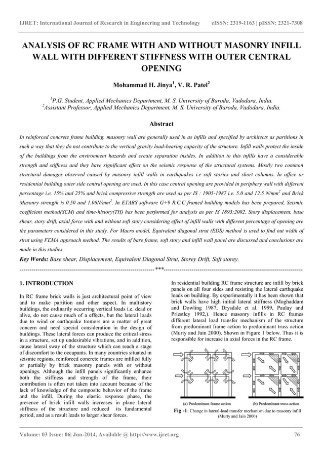 Analysis of rc frame with and without masonry infill wall with different stiffness with outer ...