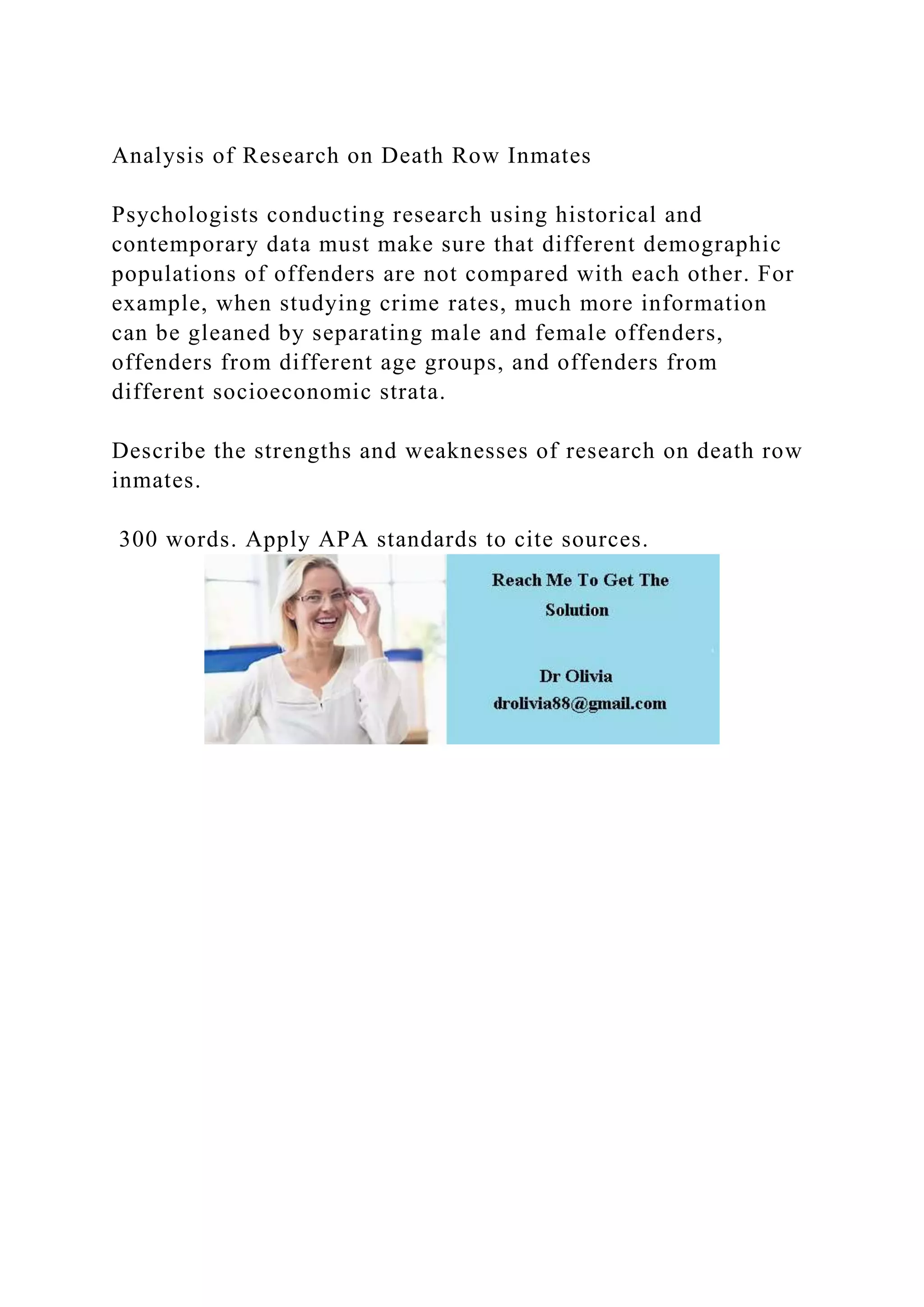 Analysis of Research on Death Row InmatesPsychologists conductin.docx