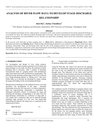 Analysis of river flow data to develop stage discharge relationship | PDF