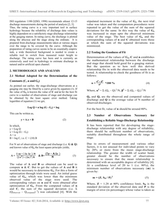 Analysis of river flow data to develop stage discharge relationship | PDF