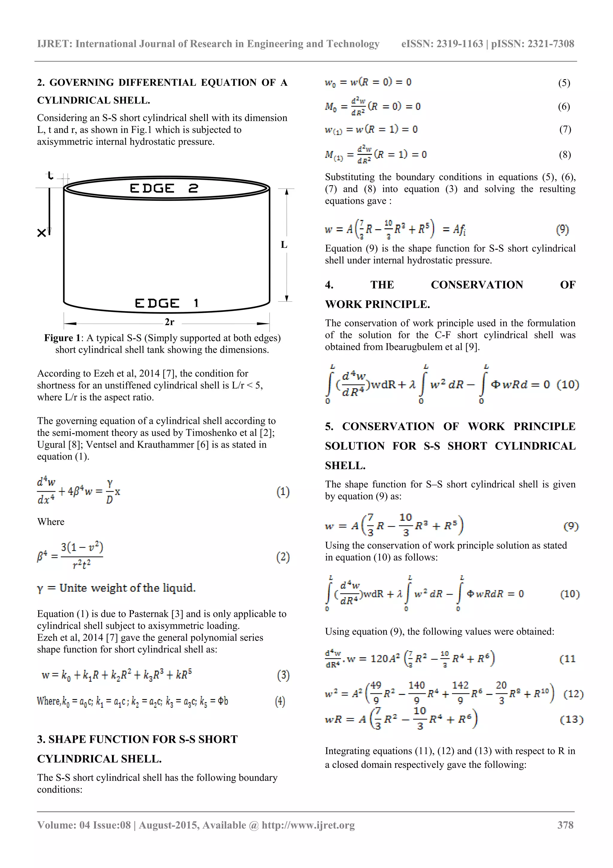 Analysis of s s short cylindrical shells under internal hydrostatic pressure using polynomial ...