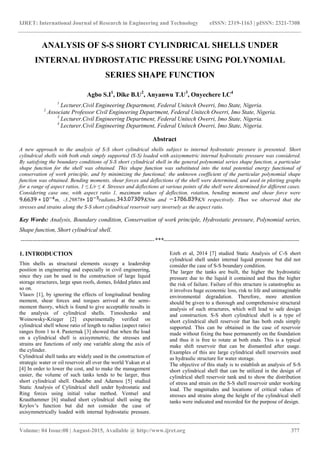 Analysis of s s short cylindrical shells under internal hydrostatic ...