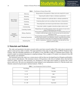 Analysis Of Science Process Skills In Senior High School Students | PDF