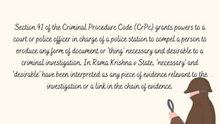 ANALYSIS OF SECTION 91 Code of Criminal Procedure | PPTX