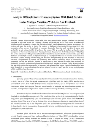 Analysis of single server queueing system with batch service | PDF | Physics | Science