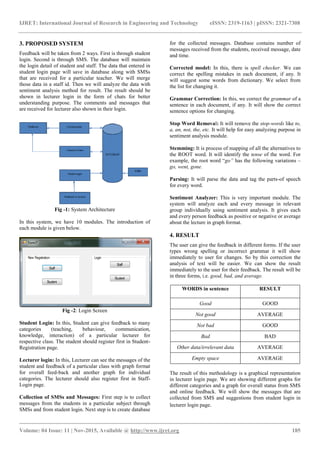 Analysis of sms feedback and online feedback using sentiment analysis for assessment of teaching ...