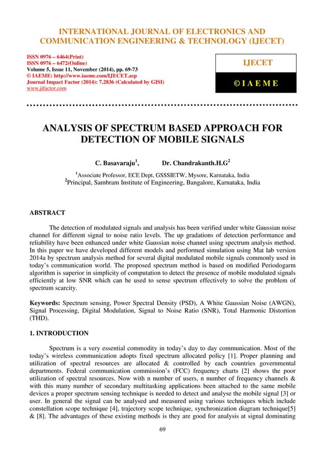 Analysis of spectrum based approach for detection of mobile signals | PDF
