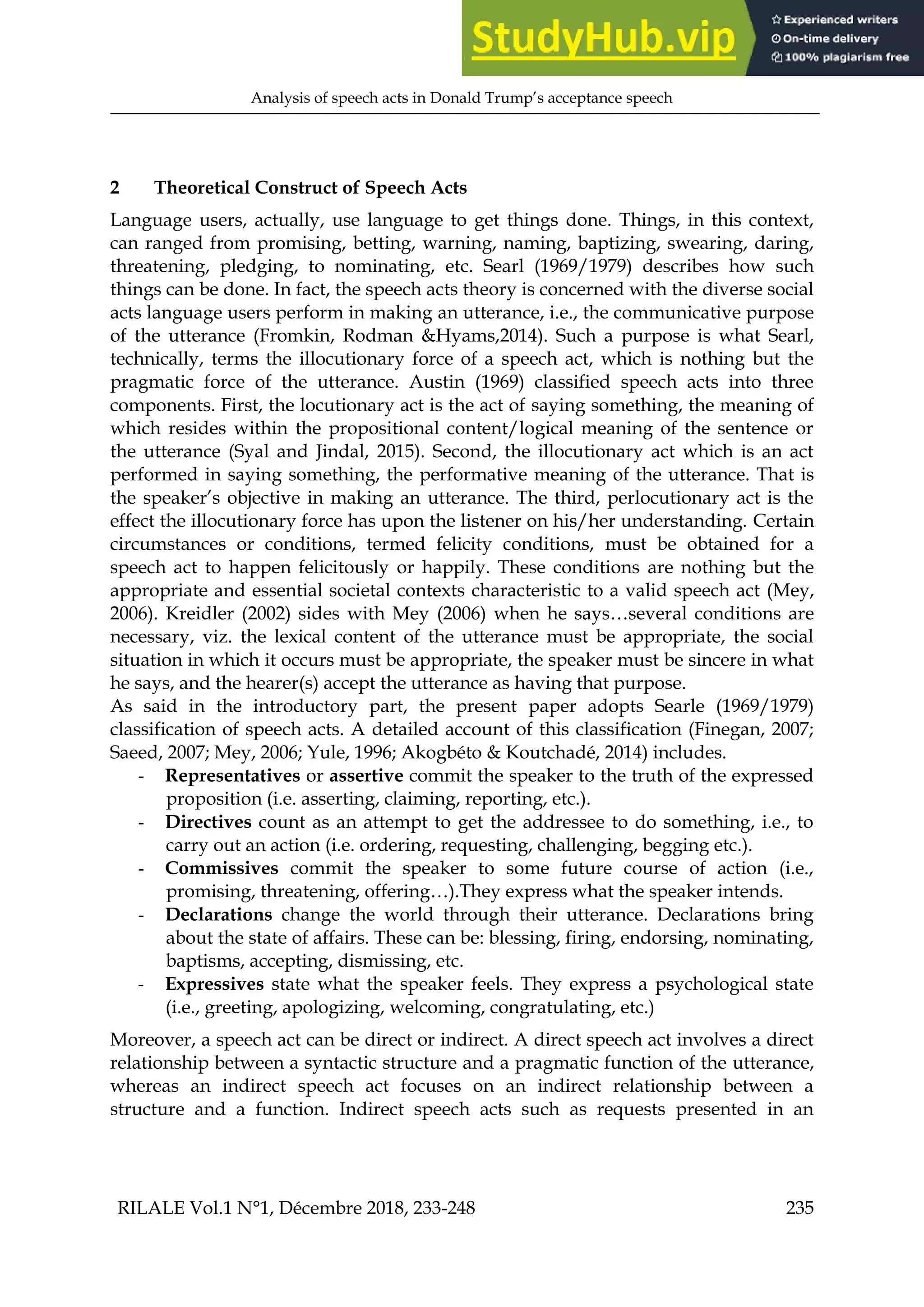 ANALYSIS OF SPEECH ACTS IN DONALD TRUMP S ACCEPTANCE SPEECH. | PDF