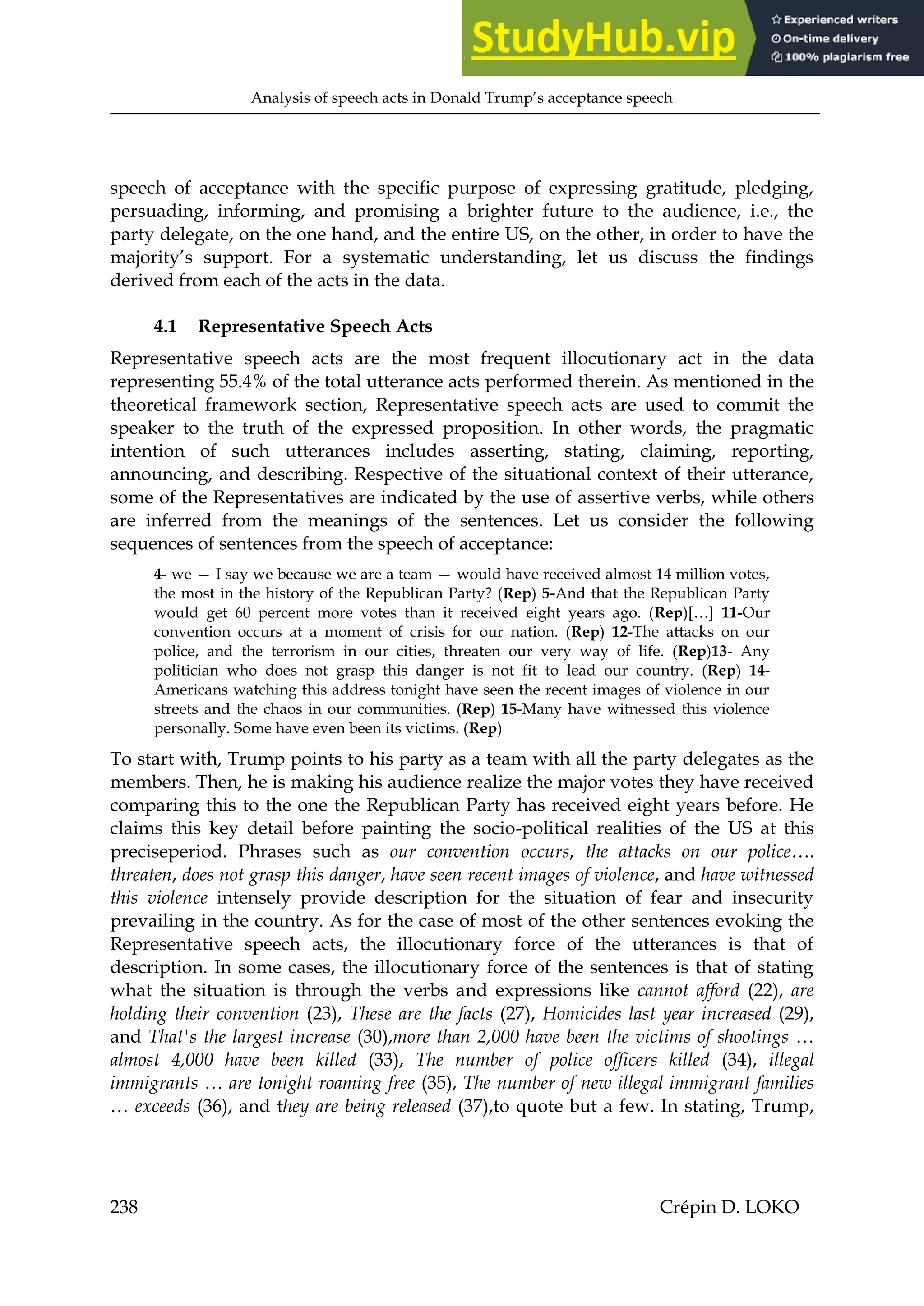 ANALYSIS OF SPEECH ACTS IN DONALD TRUMP S ACCEPTANCE SPEECH. | PDF