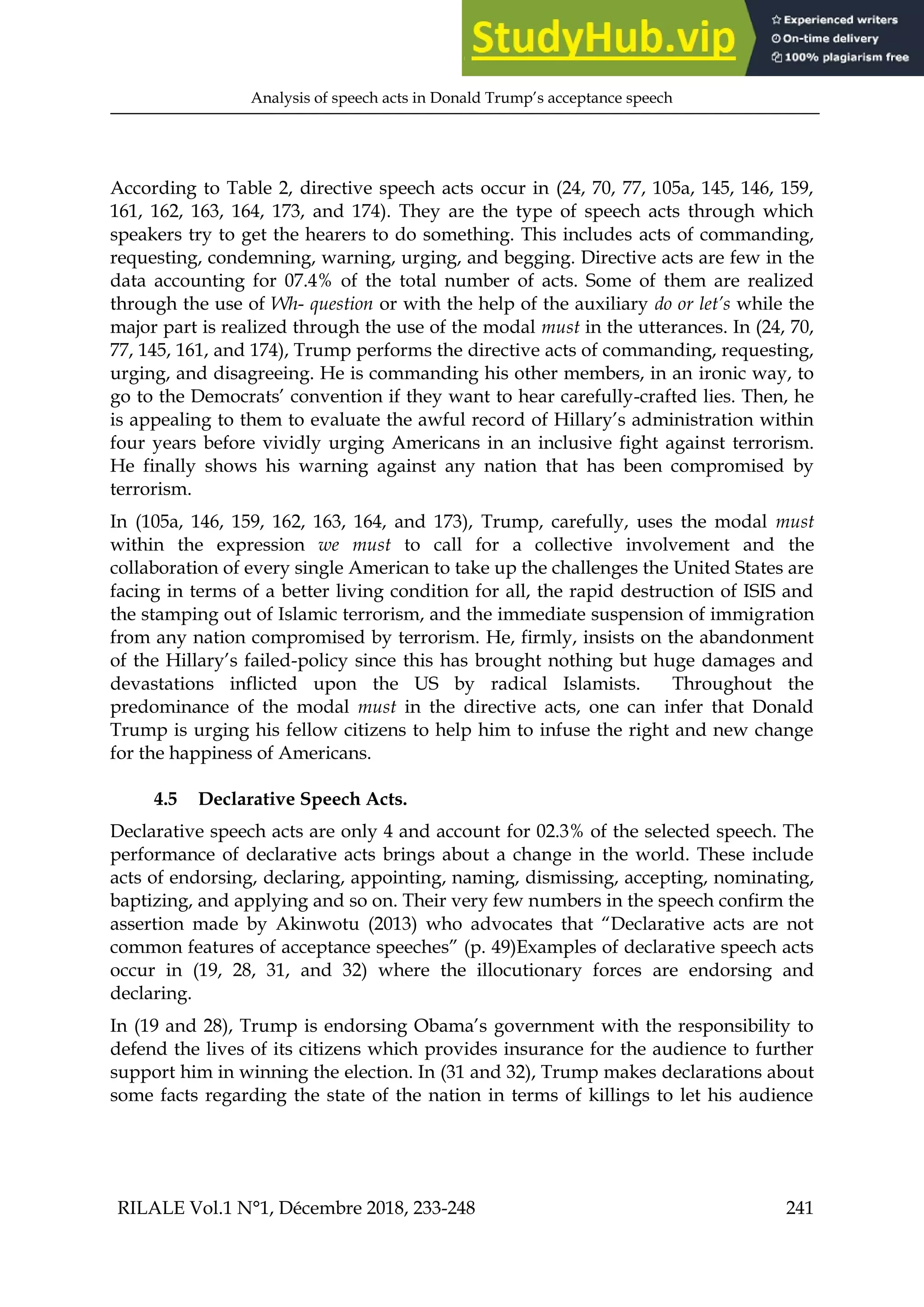 ANALYSIS OF SPEECH ACTS IN DONALD TRUMP S ACCEPTANCE SPEECH. | PDF