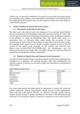 ANALYSIS OF SPEECH ACTS IN DONALD TRUMP S ACCEPTANCE SPEECH. | PDF