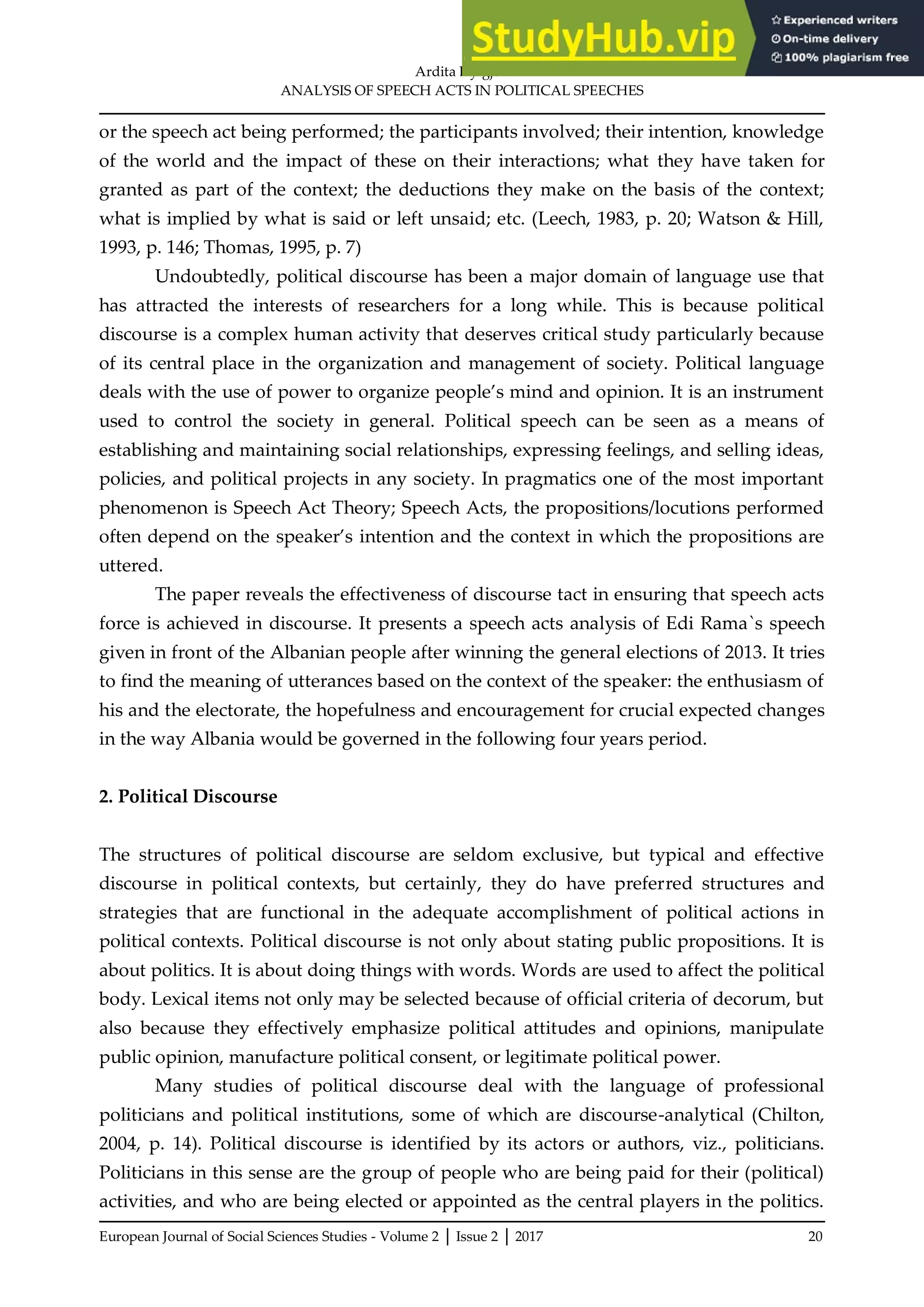 ANALYSIS OF SPEECH ACTS IN POLITICAL SPEECHES | PDF