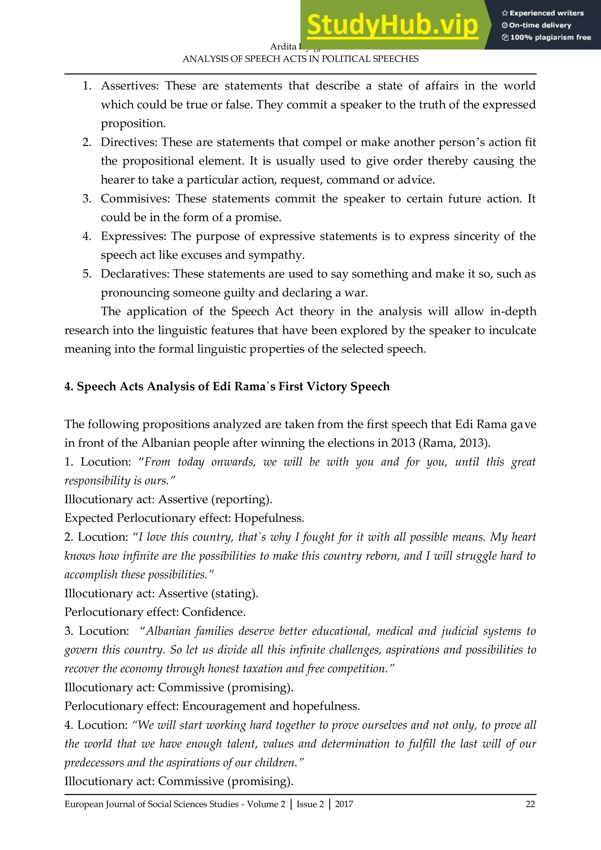 ANALYSIS OF SPEECH ACTS IN POLITICAL SPEECHES | PDF