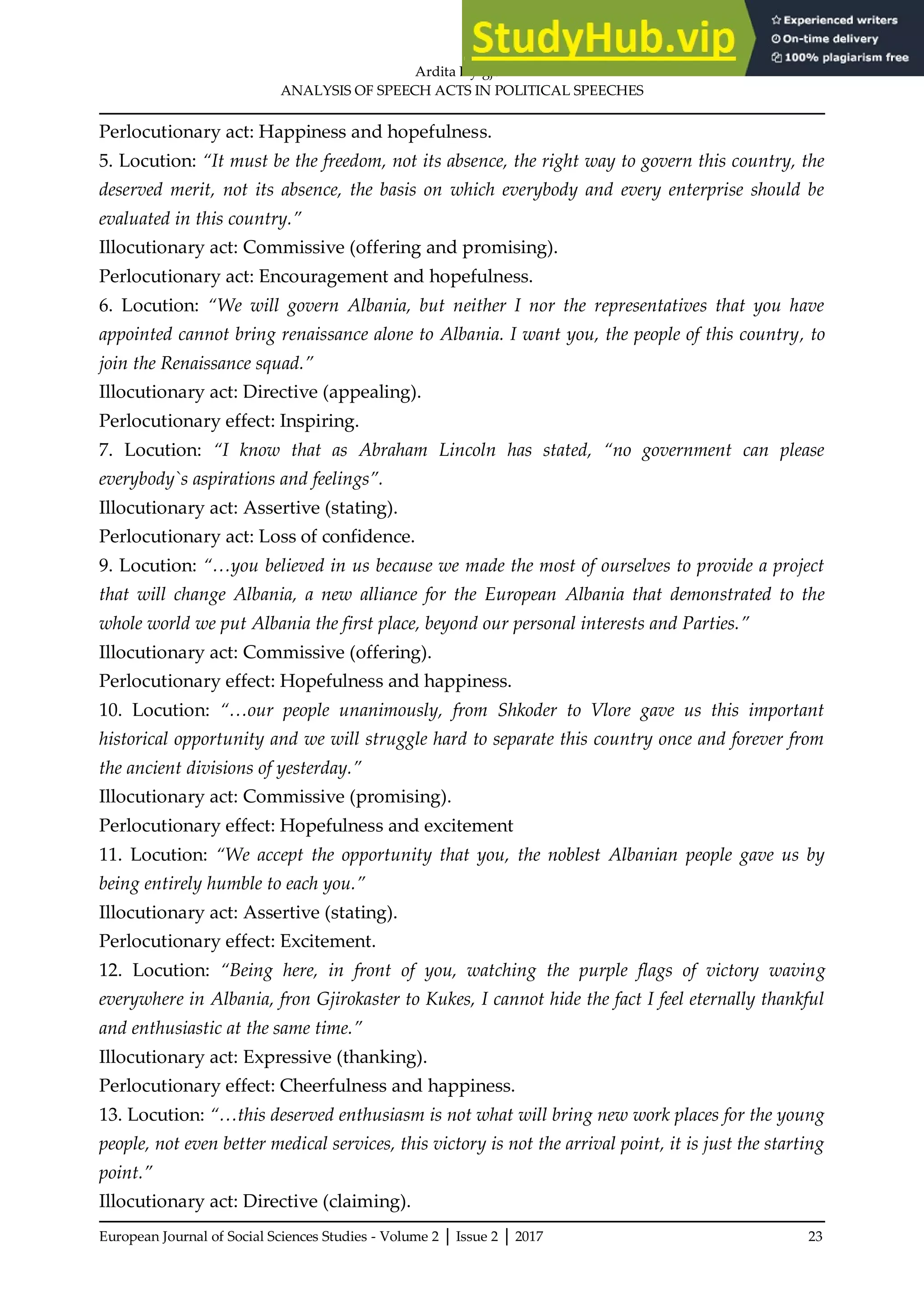 ANALYSIS OF SPEECH ACTS IN POLITICAL SPEECHES | PDF