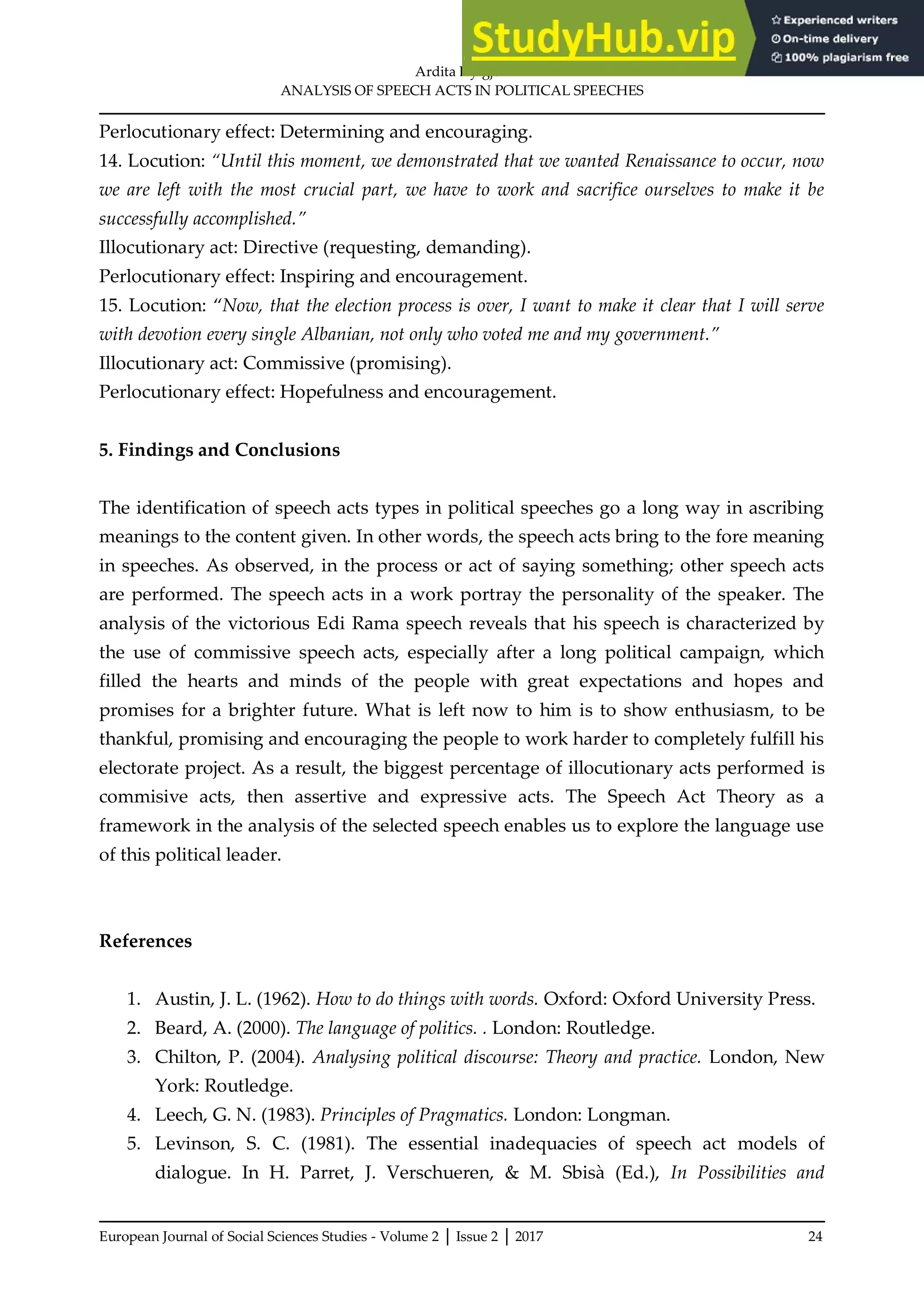 ANALYSIS OF SPEECH ACTS IN POLITICAL SPEECHES | PDF