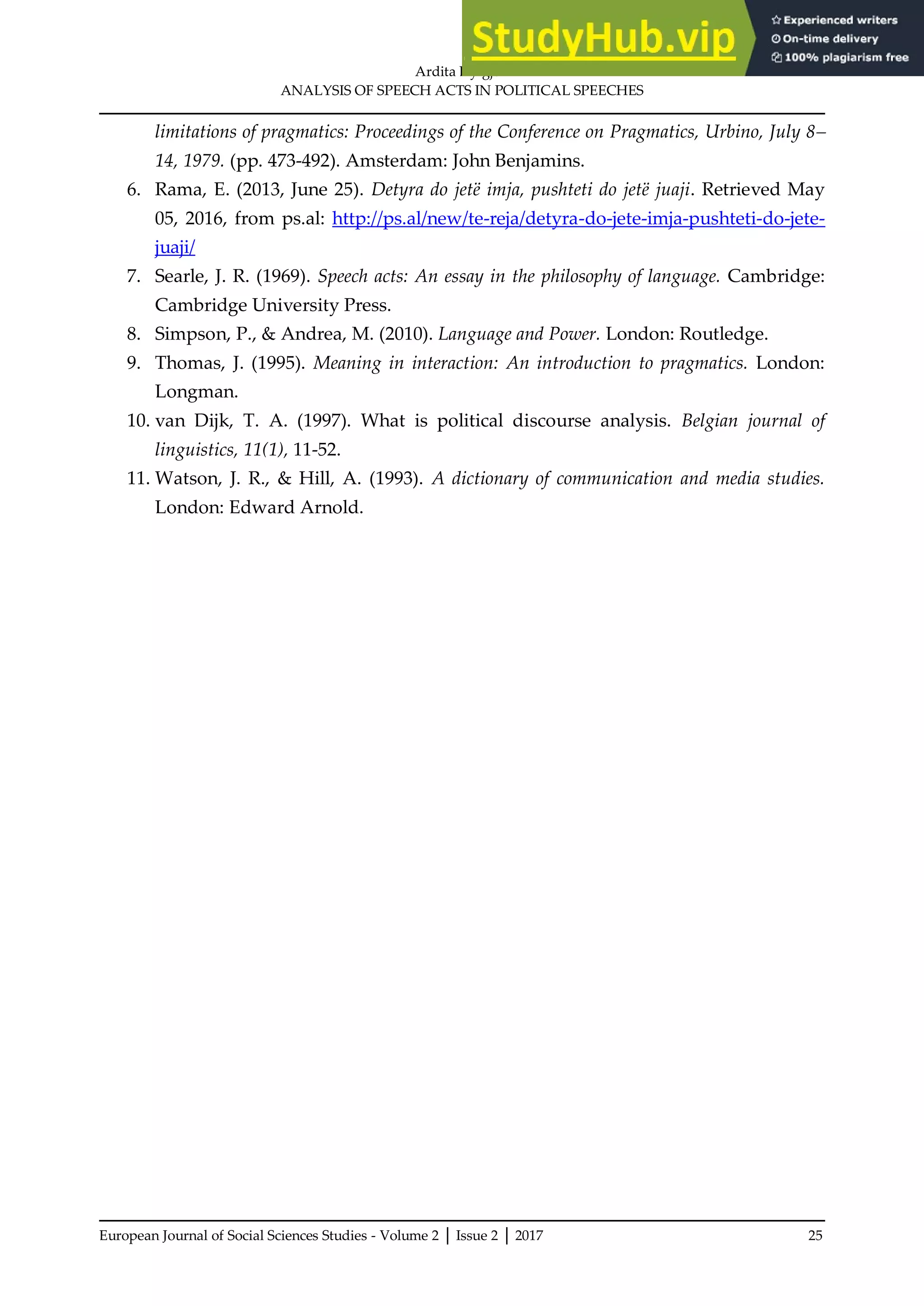 ANALYSIS OF SPEECH ACTS IN POLITICAL SPEECHES | PDF
