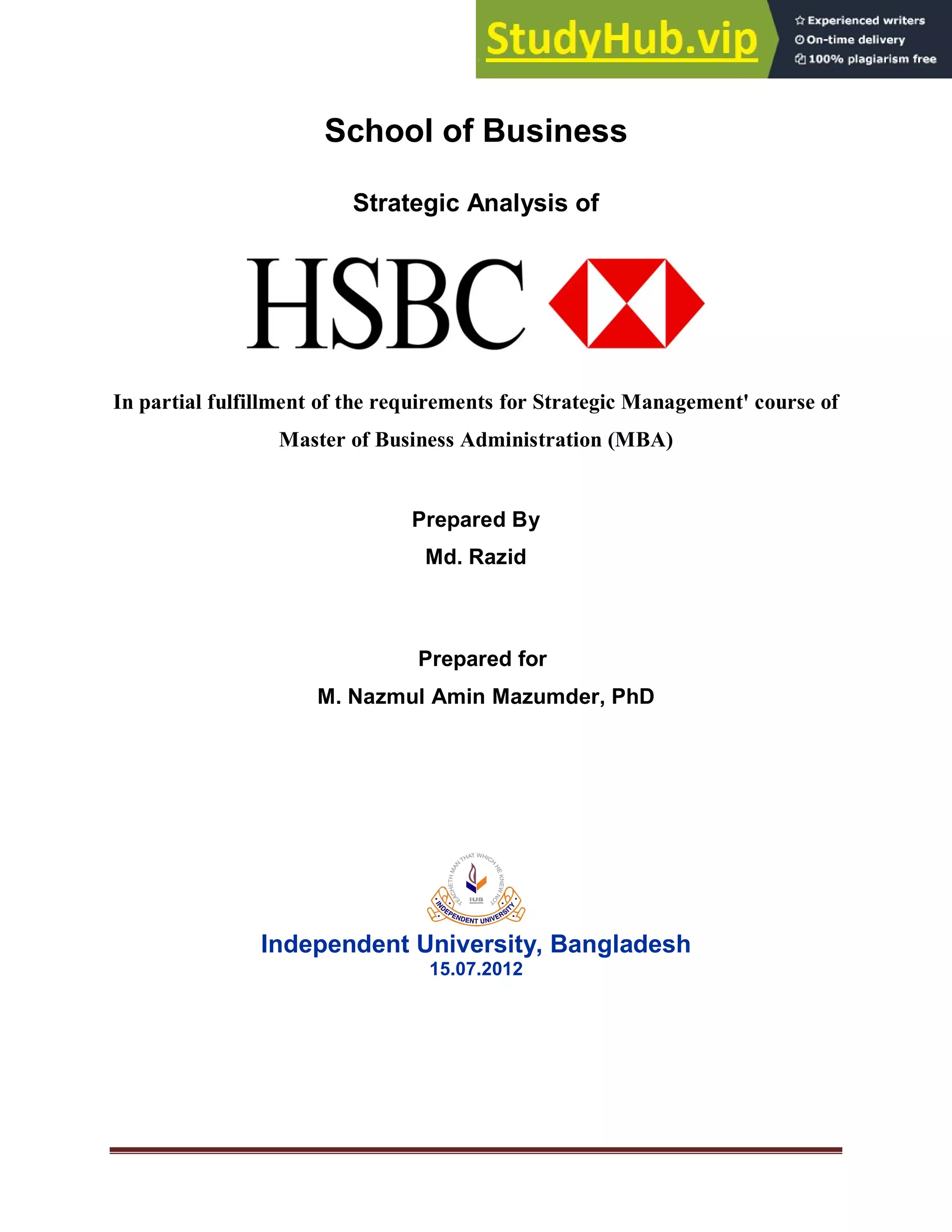Analysis Of Strategic Approaches Of HSBC | PDF