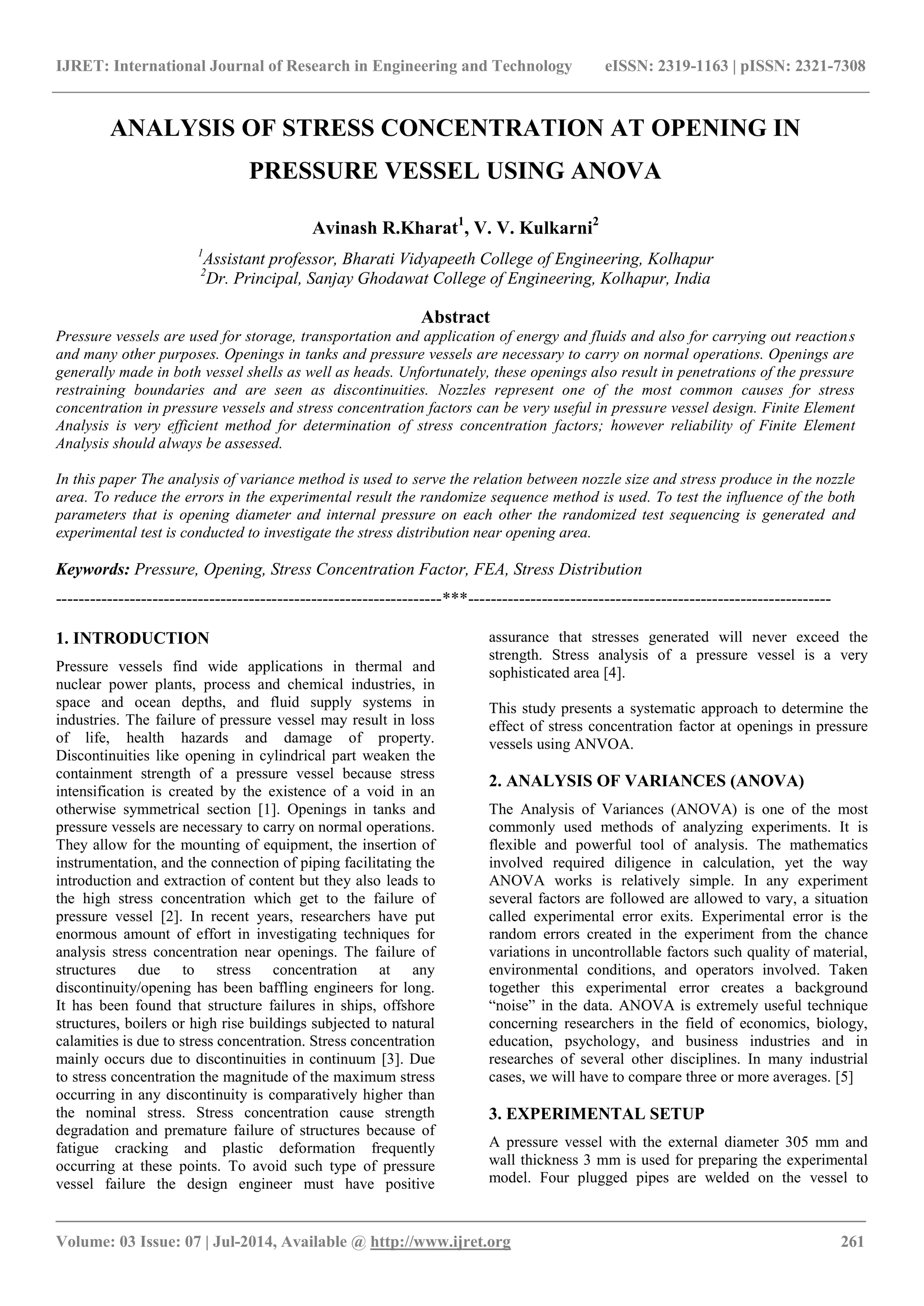 Analysis of stress concentration at opening in pressure vessel using anova | PDF