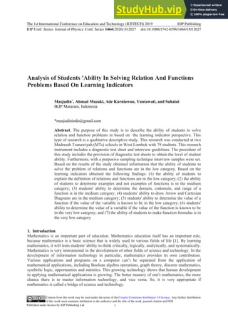 Analysis Of Students Ability In Solving Relation And Functions Problems ...