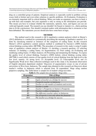 Analysis Of Student S Critical Thinking In Writing Argumentative Essays ...