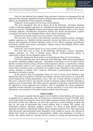 Analysis Of Student S Critical Thinking In Writing Argumentative Essays ...