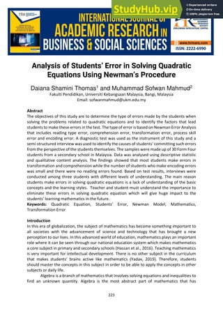 Analysis of Students Error in Solving Quadratic Equations Using Newman s Procedure.pdf
